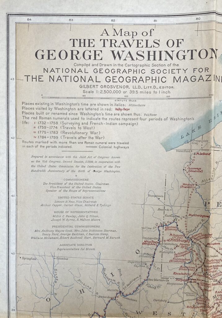 Map 1931 The Travels of George Washington - National Geographic Back Issues